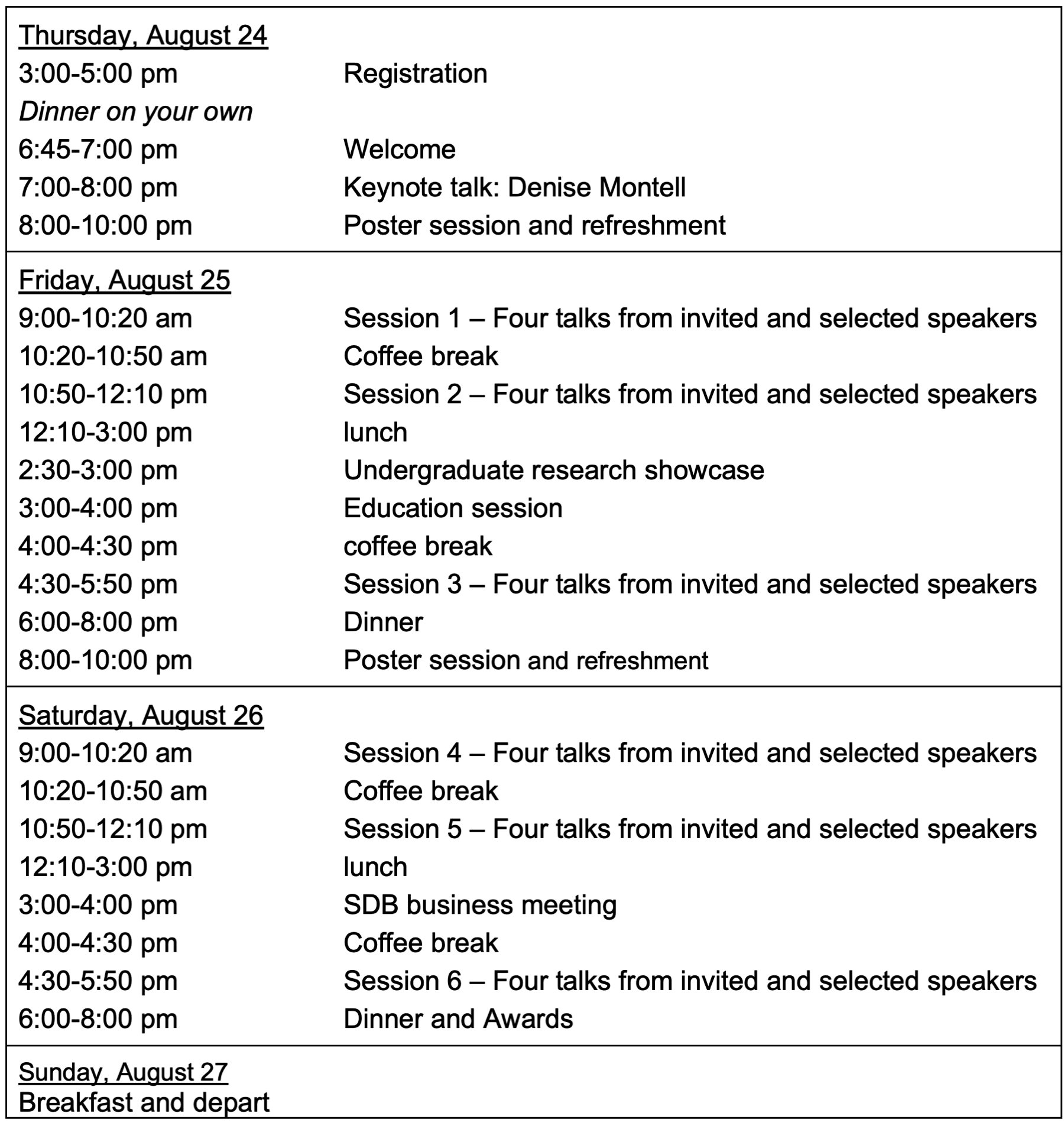 Preliminary schedule